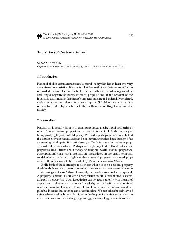 (PDF) Two Virtues of Contractarianism