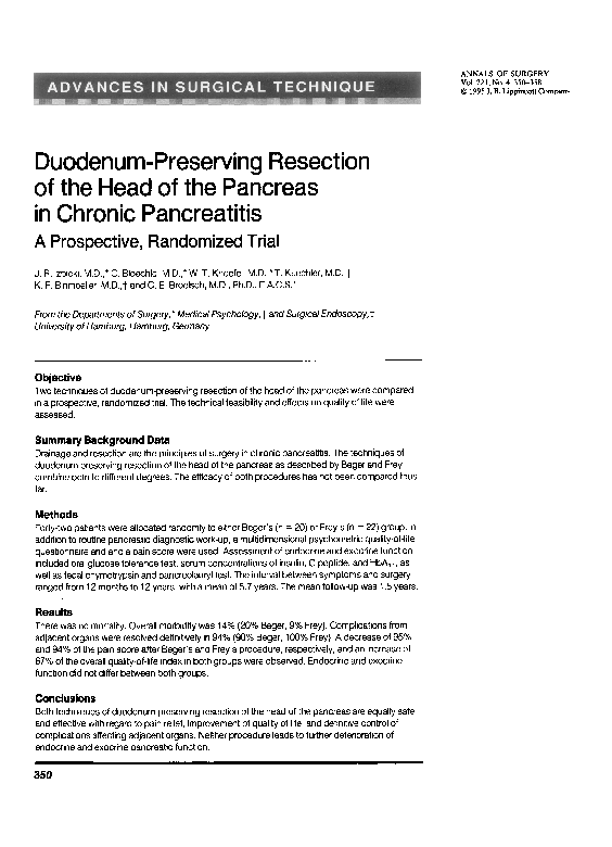 (PDF) Duodenum-Preserving Resection of the Head of the Pancreas in ...