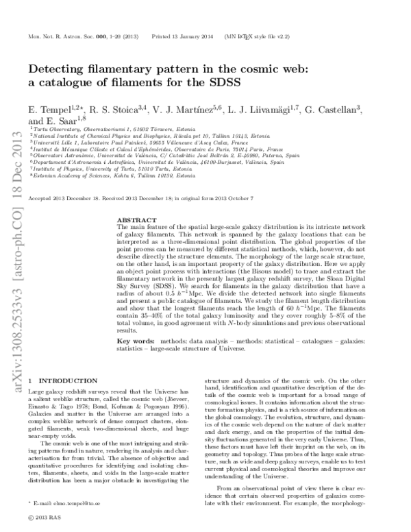 (PDF) Detecting filamentary pattern in the cosmic web: a catalogue of ...
