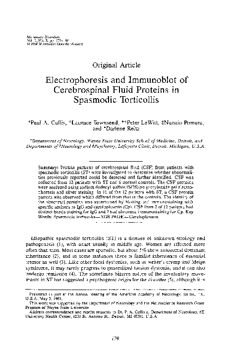 (PDF) Electrophoresis and immunoblot of cerebrospinal fluid proteins in ...