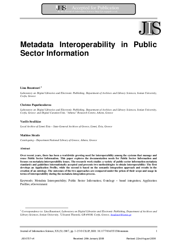 (PDF) Metadata interoperability in public sector information