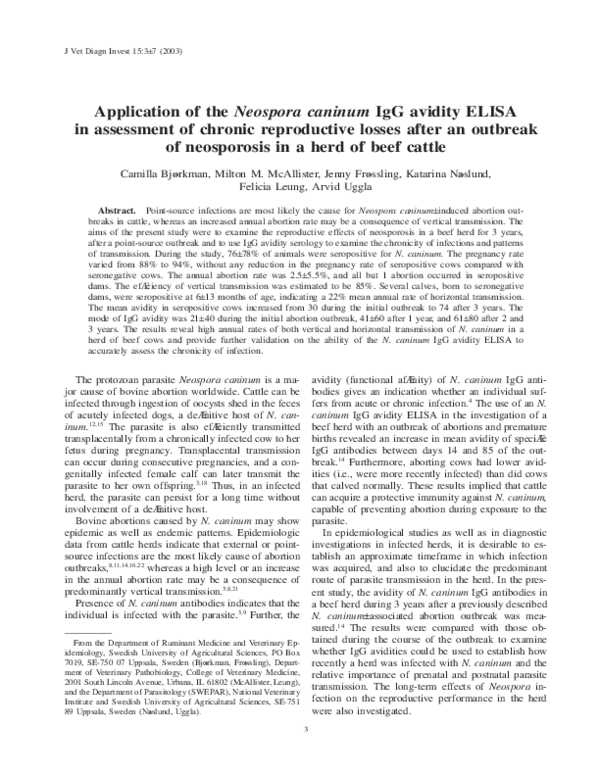 (PDF) Application of the Neospora Caninum IgG Avidity ELISA in ...