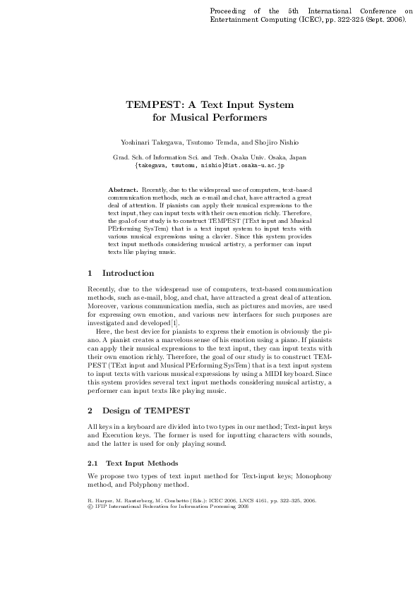 (PDF) TEMPEST: A Text Input System for Musical Performers
