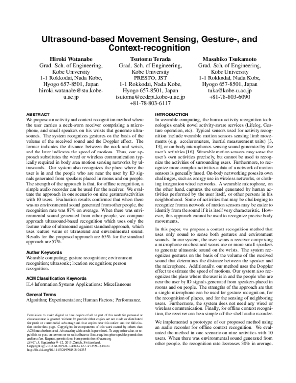 (PDF) Ultrasound-based movement sensing, gesture-, and context-recognition | Tsutomu Terada ...