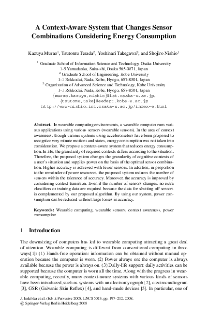 (PDF) A Context-Aware System that Changes Sensor Combinations Considering Energy Consumption ...