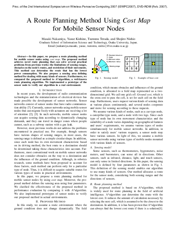 Pdf A Route Planning Method Using Cost Map For Mobile Sensor Nodes