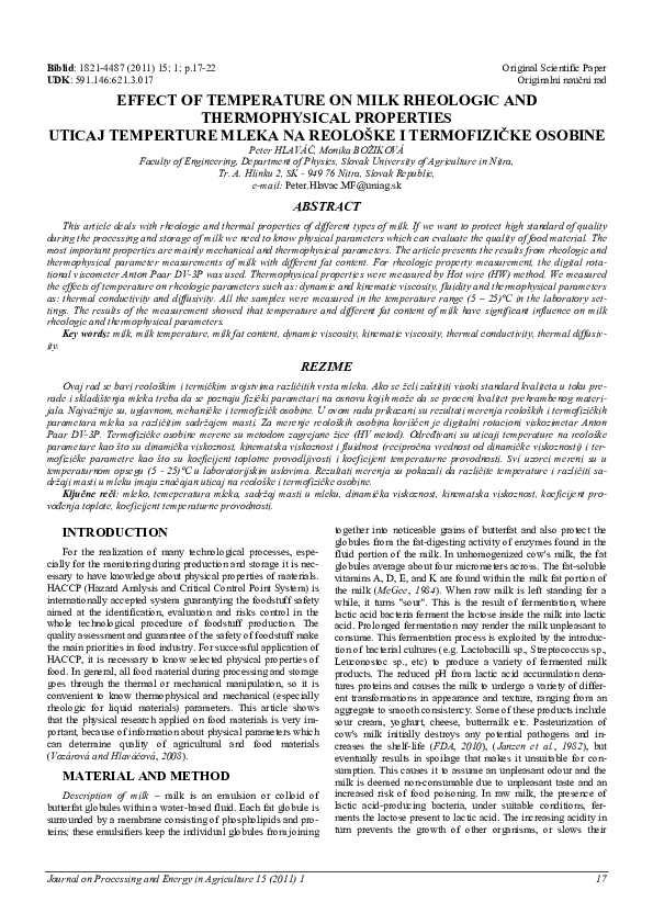 (PDF) Effect of temperature on milk rheologic and thermophysical properties