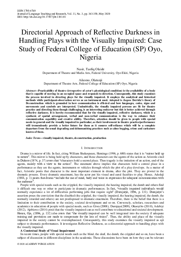 (PDF) Directorial Approach of Reflective Darkness in Handling Plays ...