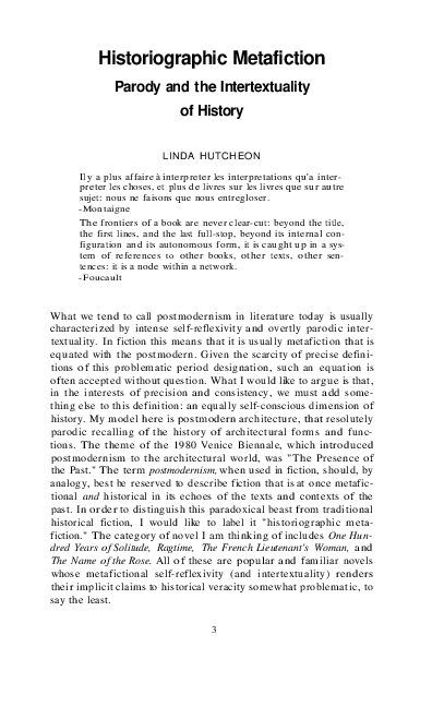 (PDF) Historiographic Metafiction Parody and the Intertextuality of History