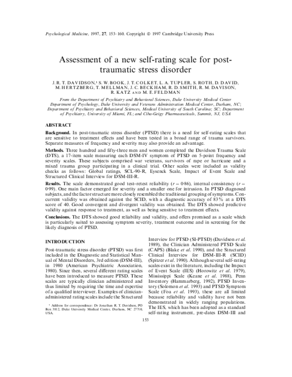 (PDF) Assessment of a new self-rating scale for post-traumatic stress ...