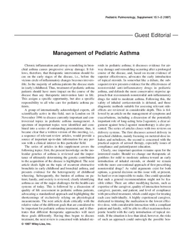 (PDF) Management of pediatric asthma