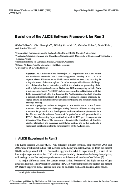 (PDF) Evolution of the ALICE Software Framework for Run 3