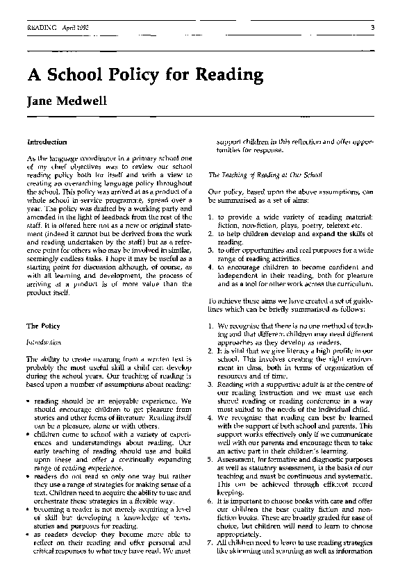 (PDF) A School Policy for Reading