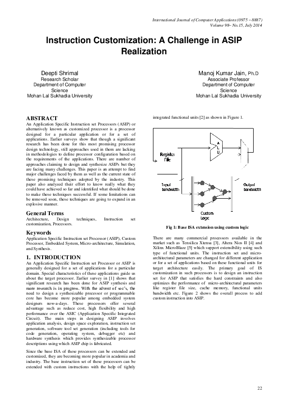 (PDF) Instruction Customization: A Challenge in ASIP Realization