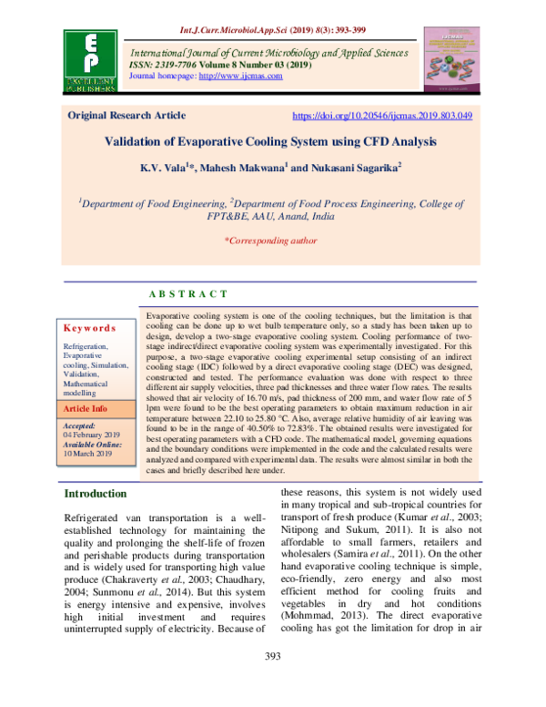Pdf Validation Of Evaporative Cooling System Using Cfd Analysis