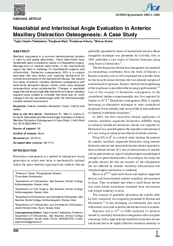 (PDF) Nasolabial and Interincisal Angle Evaluation in Anterior Maxillary Distraction ...