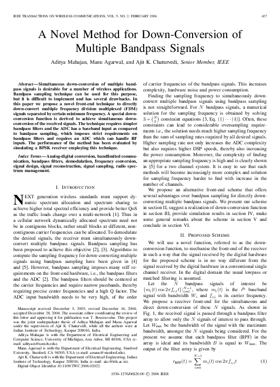(PDF) A novel method for down-conversion of multiple bandpass signals