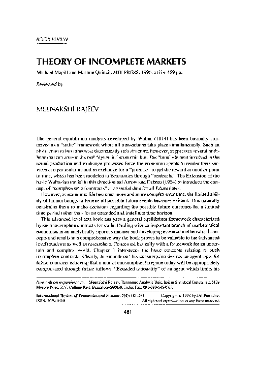 (PDF) Theory of incomplete markets