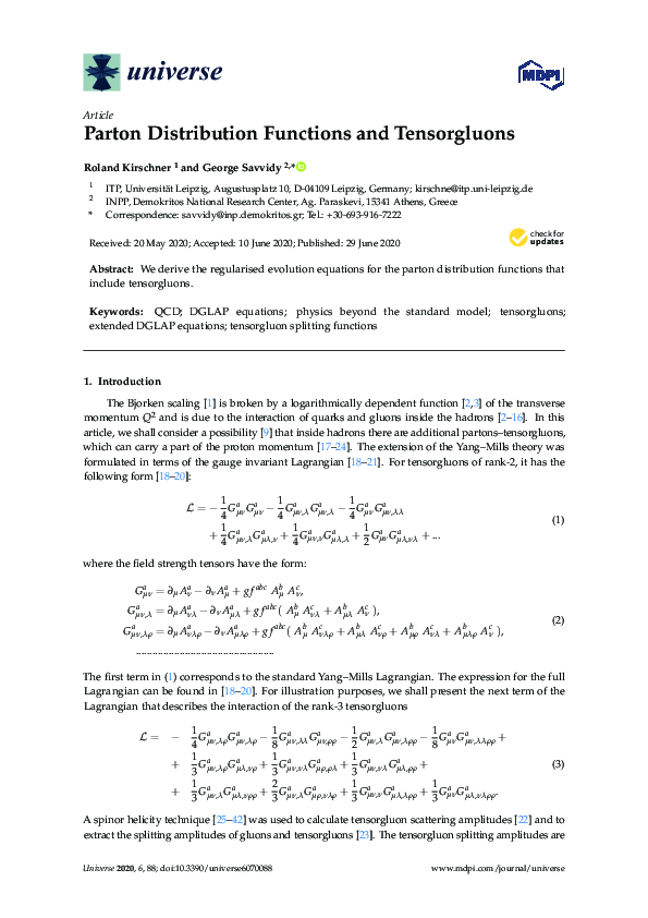 (PDF) Parton Distribution Functions and Tensorgluons | George Savvidy - Academia.edu
