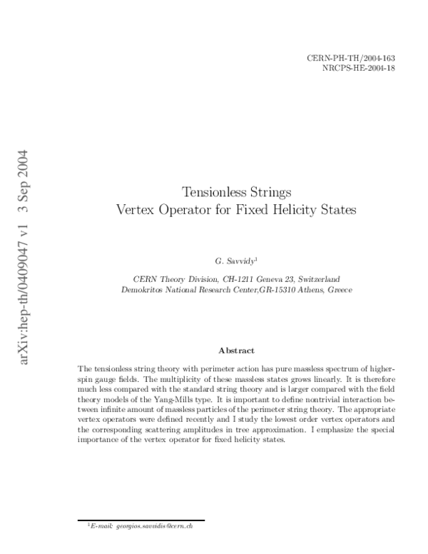 (PDF) Tensionless strings, vertex operator for fixed helicity states