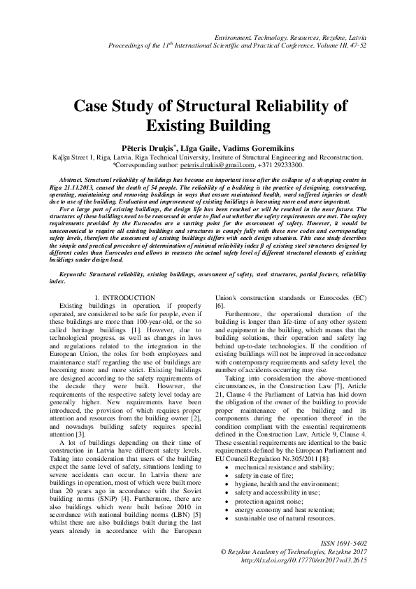 (PDF) Case Study of Structural Reliability of Existing Building