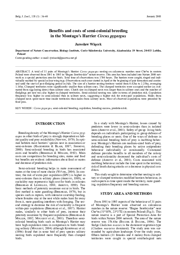 (PDF) Benefits and costs of semi-colonial breeding in the Montagu's ...