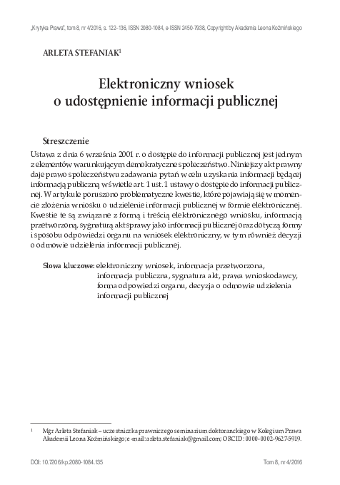 (PDF) Elektroniczny wniosek o udostępnienie informacji publicznej
