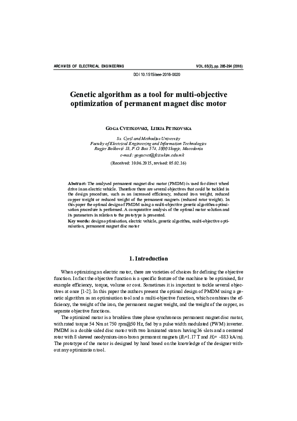 Pdf Genetic Algorithm As A Tool For Multi Objective Optimization Of