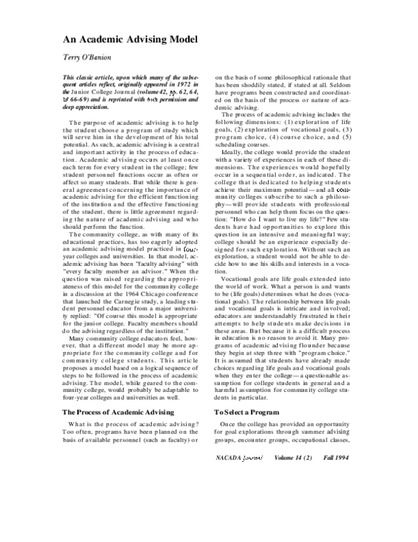 (PDF) An Academic Advising Model