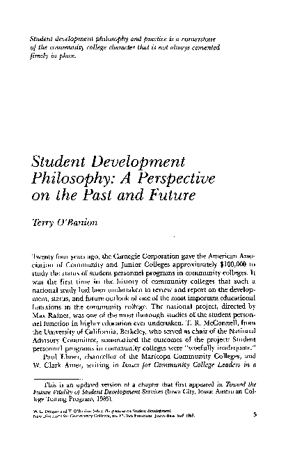 (PDF) Student development philosophy: A perspective on the past and future
