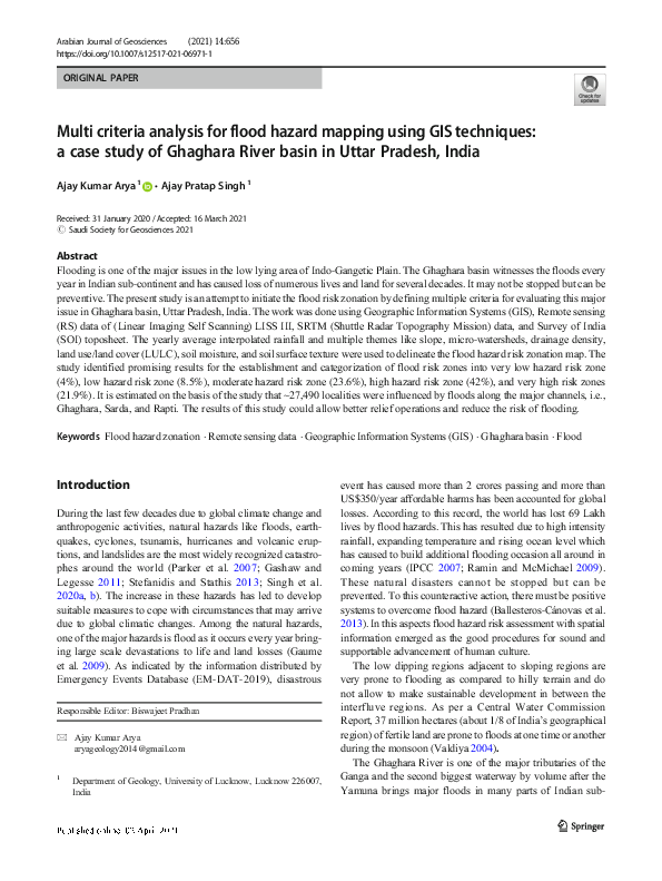 (PDF) Multi criteria analysis for flood hazard mapping using GIS techniques: a case study of ...