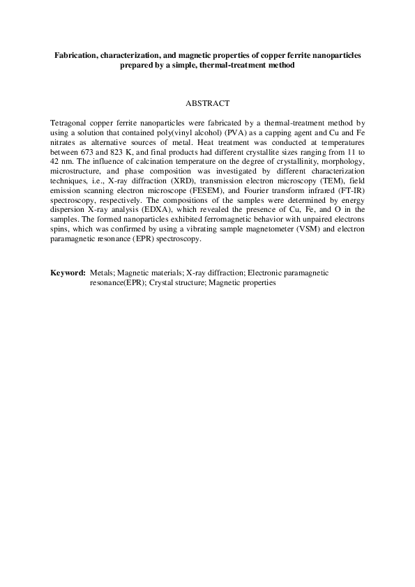 (PDF) Fabrication, characterization, and magnetic properties of copper ... (PDF) Fabrication, characterization, and magnetic properties of copper ...