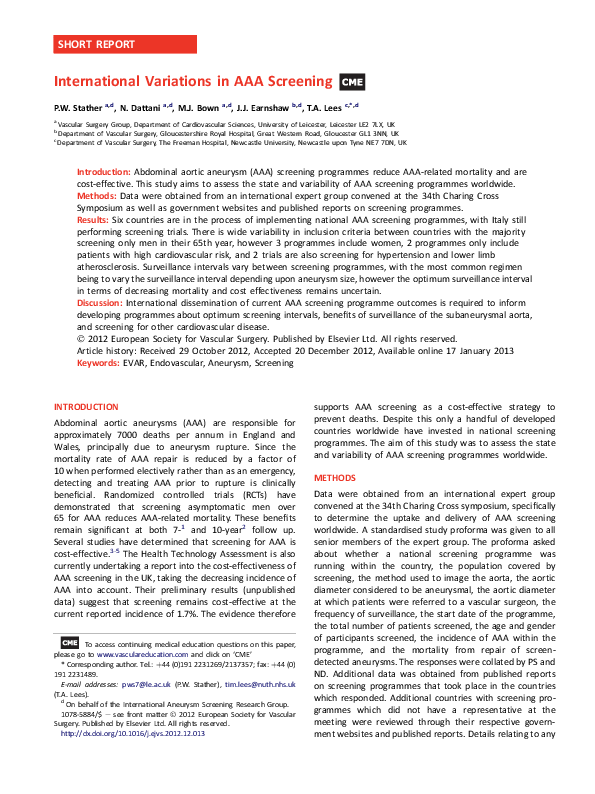 (PDF) International Variations in AAA Screening