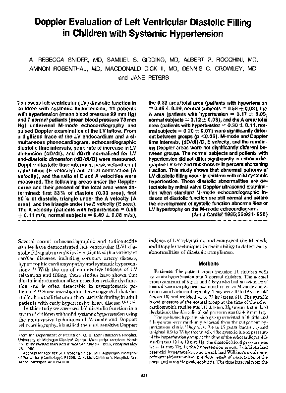 (PDF) Doppler Assessment of Diastolic Function in Children