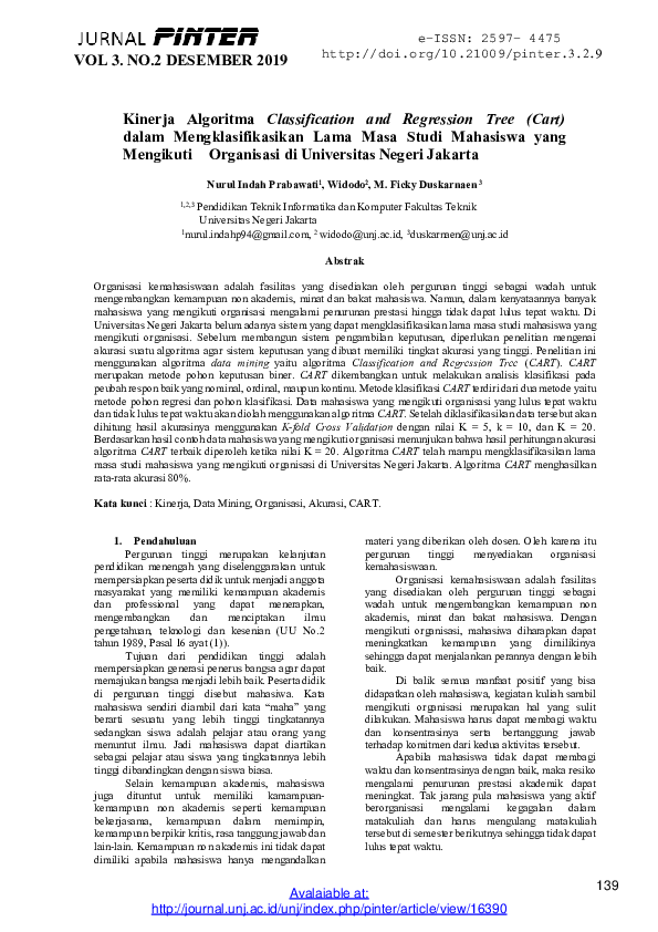 (PDF) Kinerja Algoritma Classification And Regression Tree (Cart) dalam ...