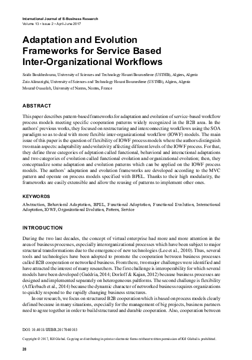 (PDF) Adaptation and Evolution Frameworks for Service Based Inter-Organizational Workflows