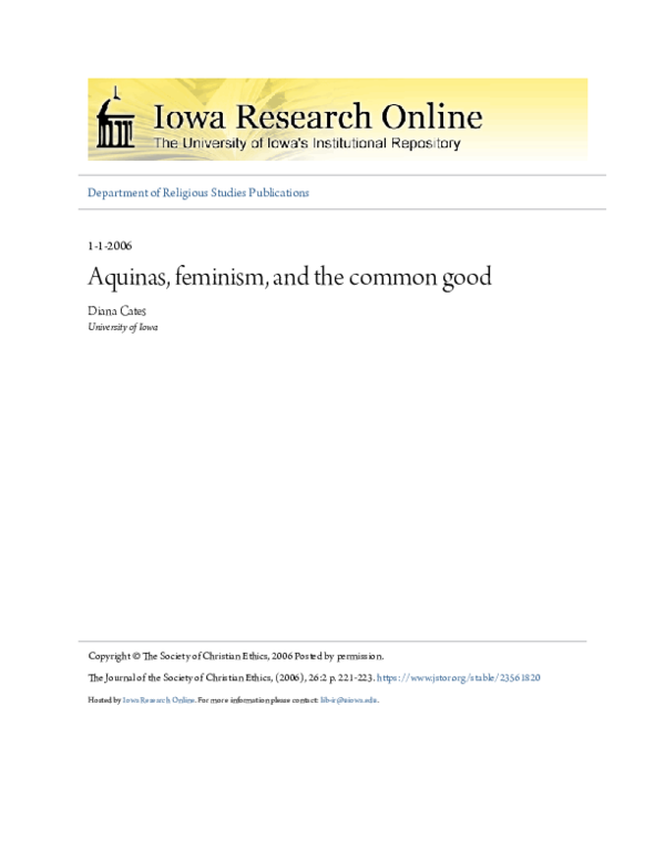 (PDF) Aquinas, Feminism, and the Common Good