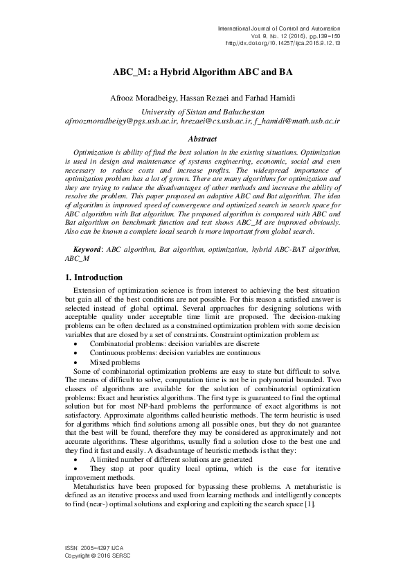 (PDF) ABC_M: a hybrid algorithm ABC and BA
