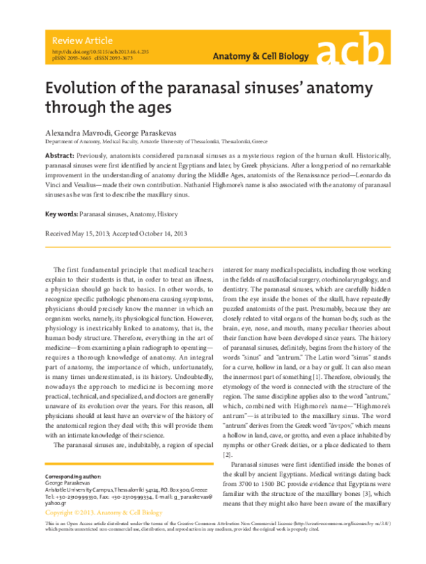 (PDF) Evolution of the paranasal sinuses' anatomy through the ages