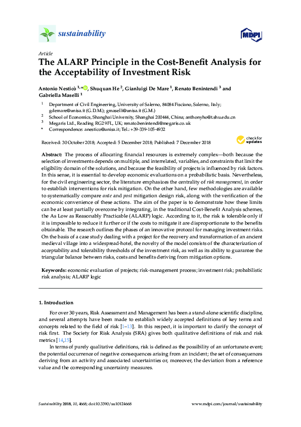 (PDF) The ALARP Principle in the Cost-Benefit Analysis for the ...