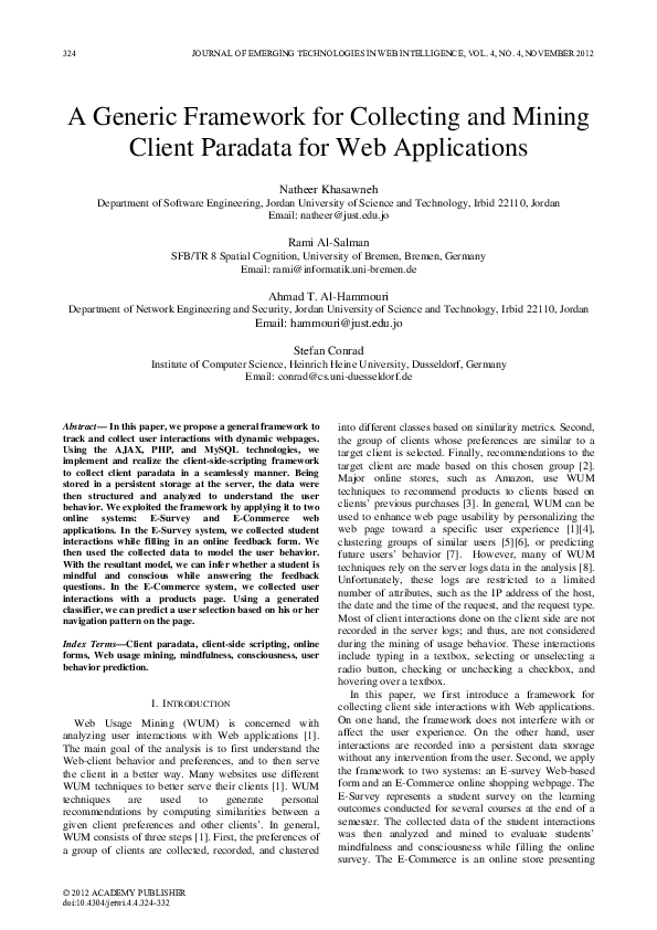 (PDF) A Generic Framework for Collecting and Mining Client Paradata for Web Applications | Ahmad ...