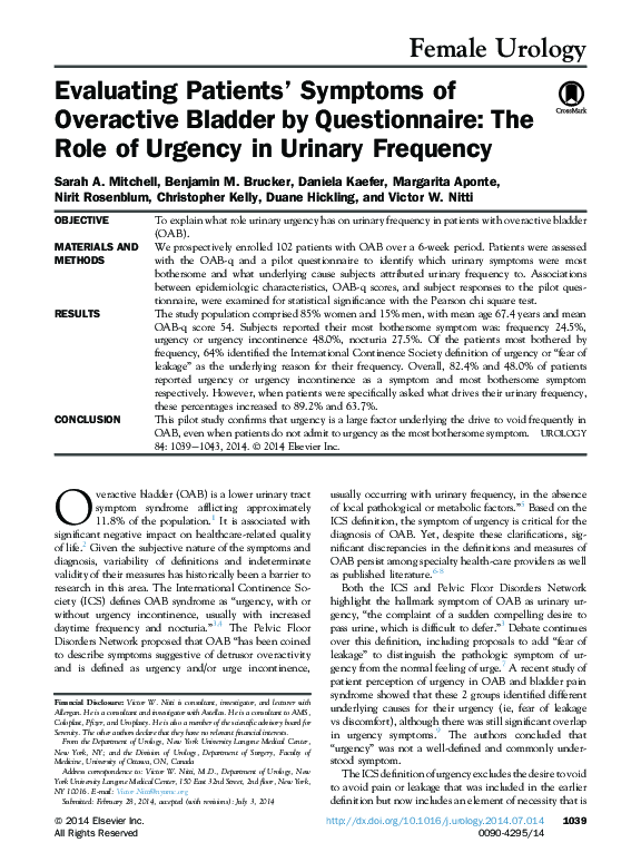 (PDF) Evaluating Patients' Symptoms of Overactive Bladder by ...