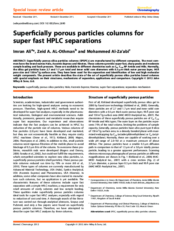 (PDF) Superficially porous particles columns for super fast HPLC ...