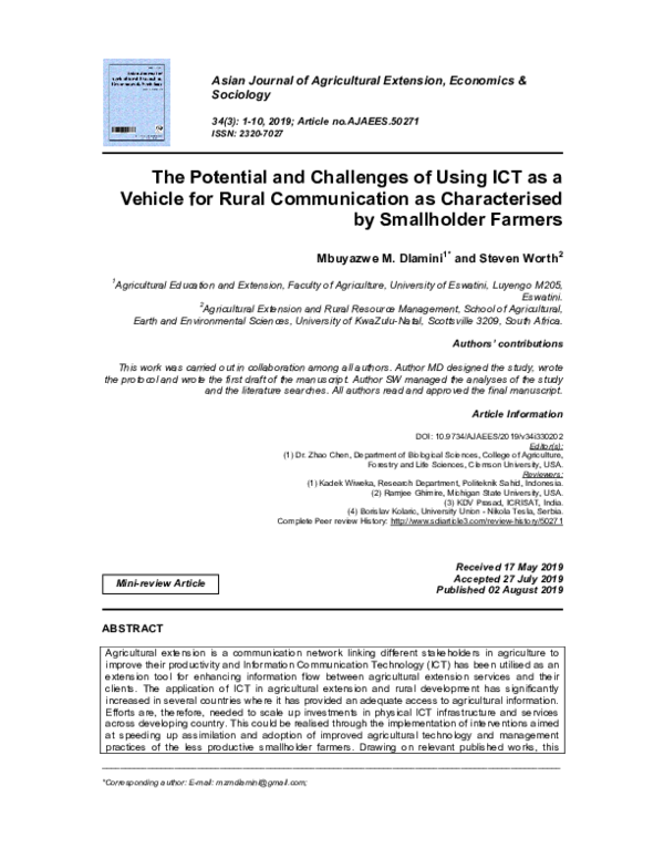 (PDF) The Potential and Challenges of Using ICT as a Vehicle for Rural ...