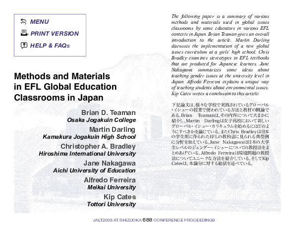 (PDF) Methods and Materials in EFL Global Education Classrooms in Japan
