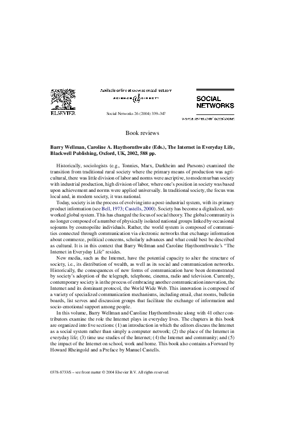 (PDF) Barry Wellman, Caroline A. Haythornthwaite,Editors, ,The Internet ...