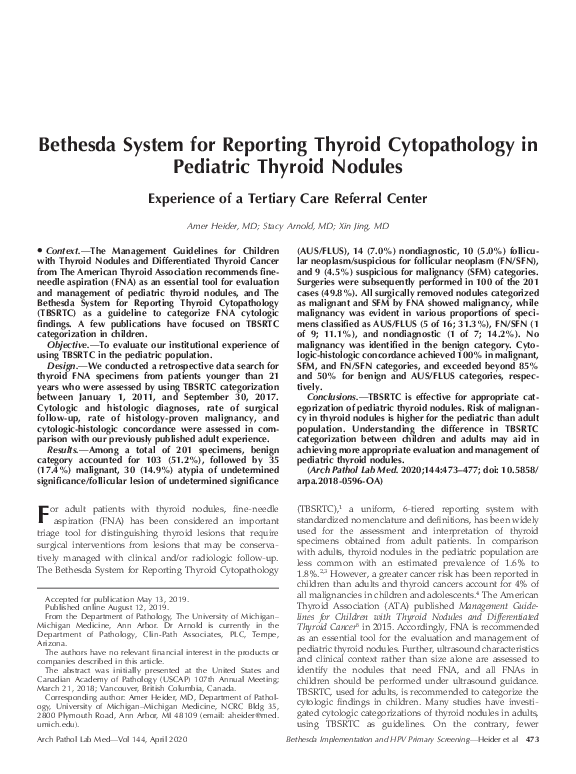 (PDF) The Bethesda System for Reporting Thyroid Cytopathology: A Meta ...