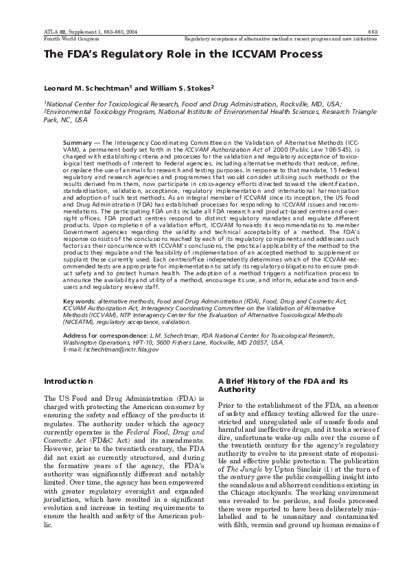 (PDF) The FDA's regulatory role in the ICCVAM process