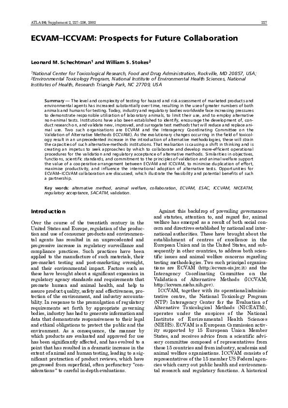 (PDF) ECVAM-ICCVAM: prospects for future collaboration