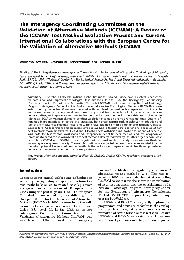 (PDF) The Interagency Coordinating Committee on the Validation of ...